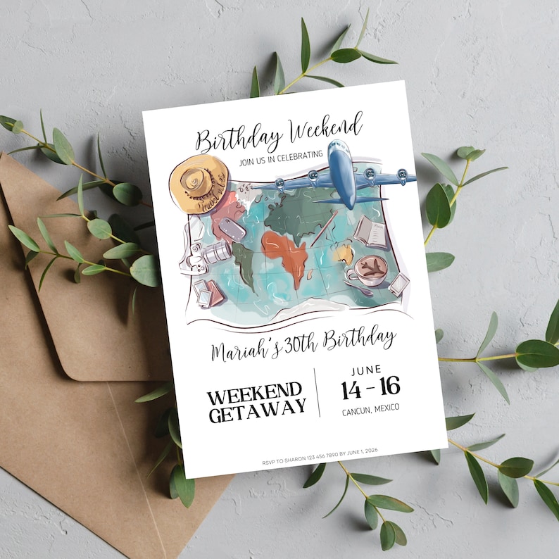 Birthday Weekend Vacation Invitation, Weekend Getaway Birthday ...