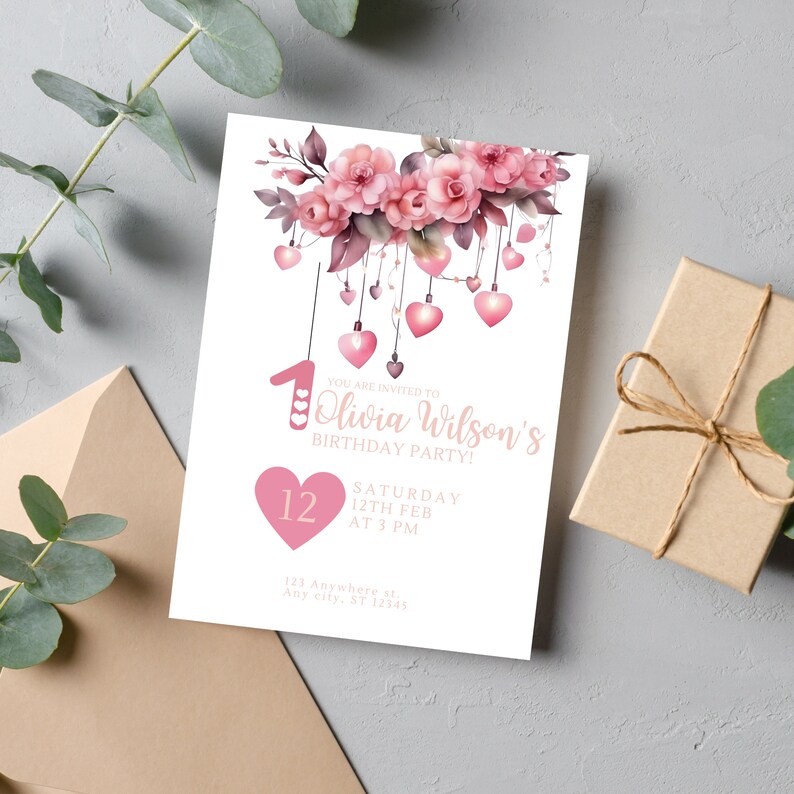 Floral Heart Birthday Invitation Template Fairy Lights Party - Etsy