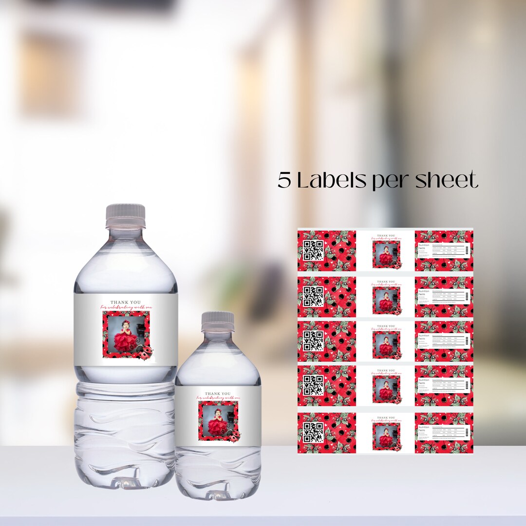 Ladybug Photo Birthday Water Bottle Labels, Lady Bug Birthday Water ...