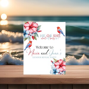 Editable Puerto Rico Gender Reveal Welcome Sign Template Red Blue ...