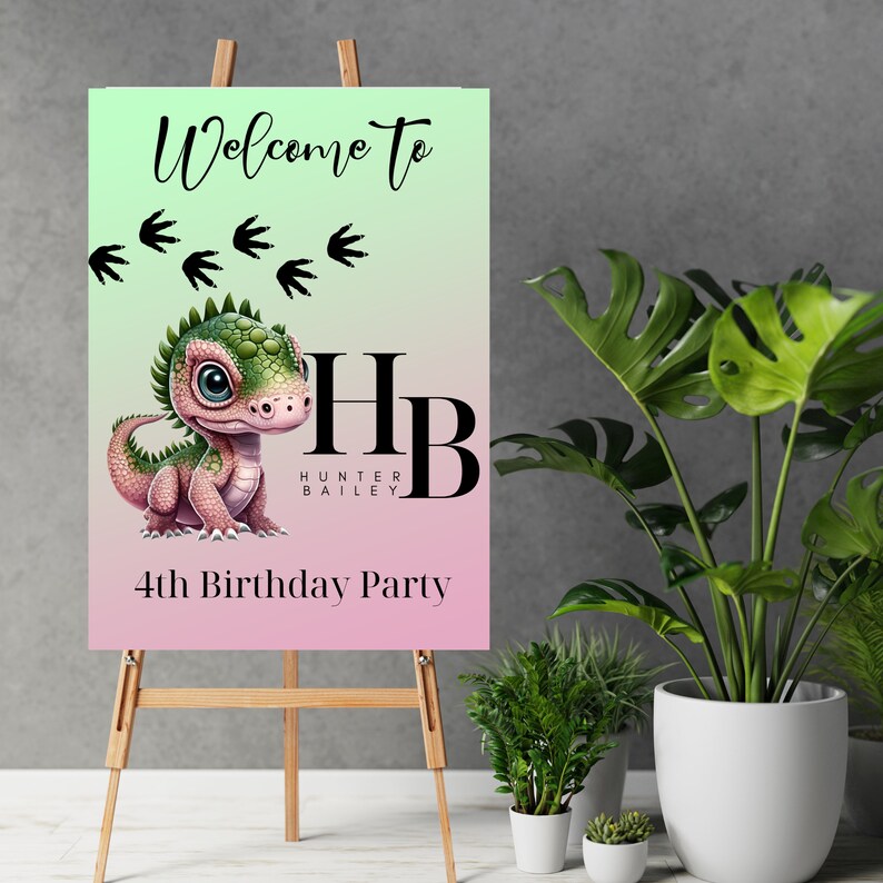 Editable Dino Welcome Sign Template, Pink Dinosaur Birthday Banner ...