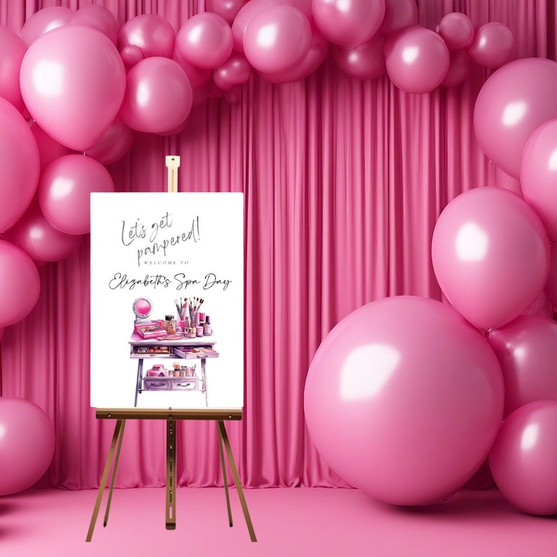 Editable Pink Spa Day Party Welcome Sign Personalized Pink-themed ...