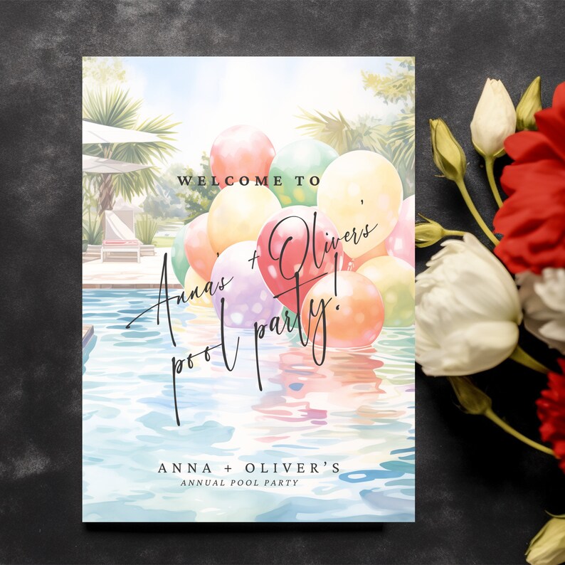 Editable Summer Pool Party Welcome Sign, Swimming Bash Printable for ...
