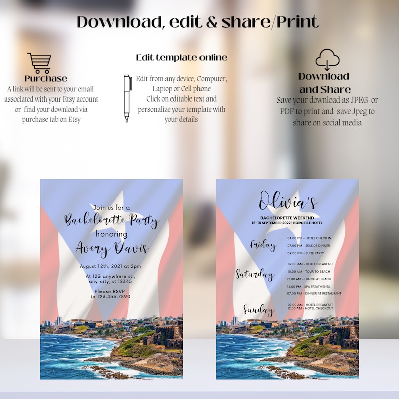 Puerto Rico Invitation Template, Editable San Juan Bachelorette ...