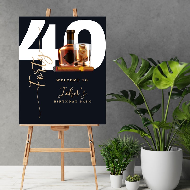 Adult Whiskey and Cigar Birthday Welcome Sign, Editable Any Age Men's ...