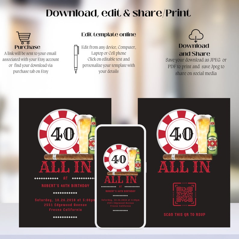 Poker Chip Las Vegas Casino Birthday Invitation, Poker Night Invite ...