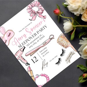 Pink Girls Sleepover Party Invitation Editable Slumber Party Invite ...