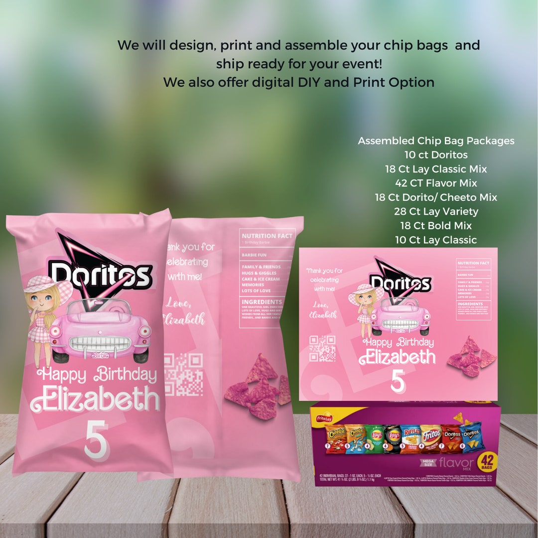 Dolly Theme Birthday Chip Bag Template Editable Fashion Doll - Etsy