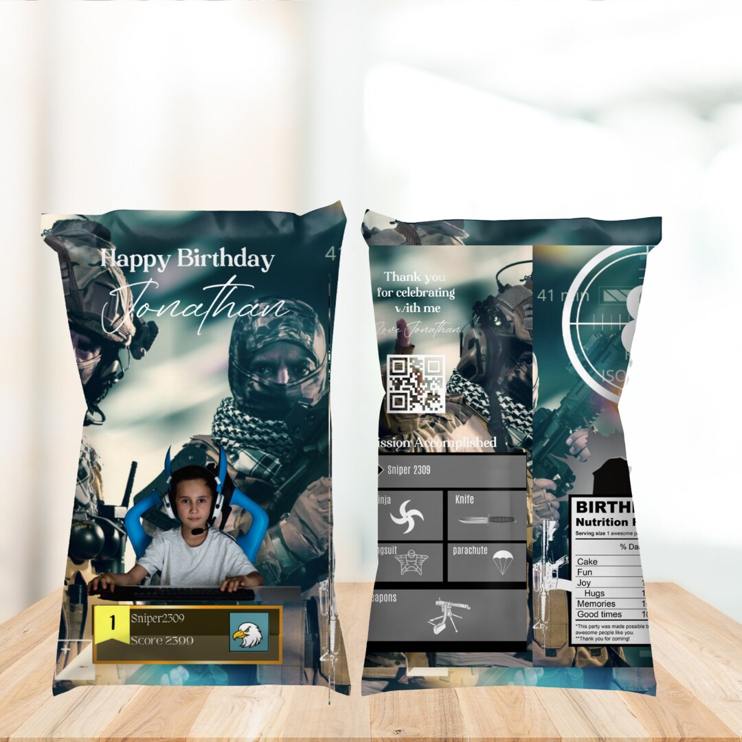 Video Game Birthday Chip Bag, Gamer, Gamer Party Favor Template, Custom ...