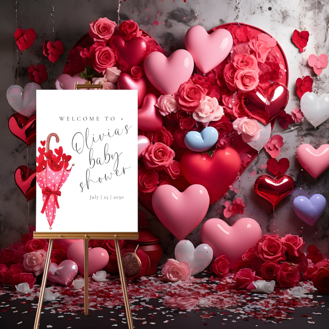 Valentine's Heart Baby Shower Welcome Sign - Printable Banner Heart ...