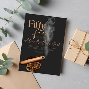 Editable Whiskey & Cigar Birthday Invitation - Any Age Men's Invite ...