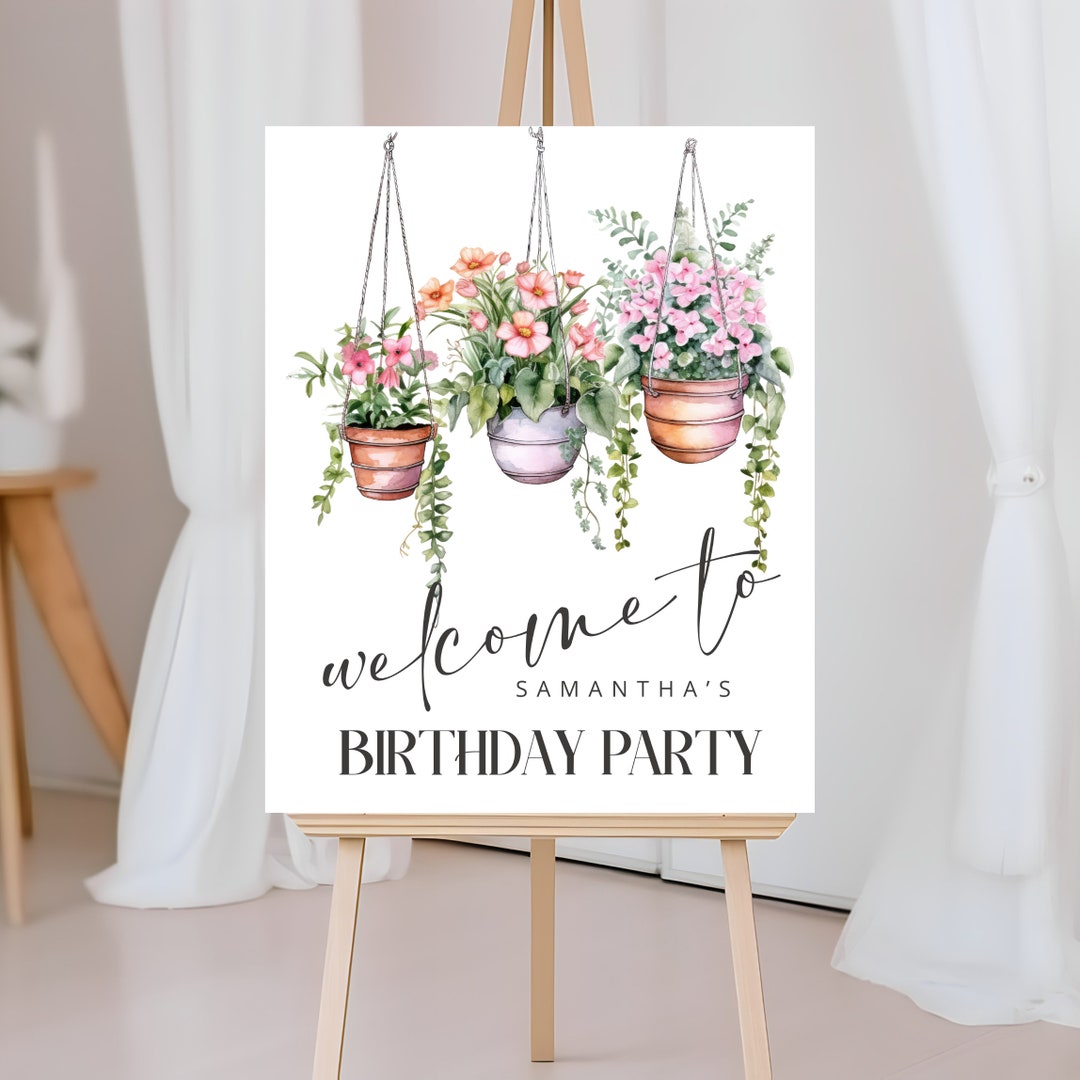 Editable Spring Flowers Birthday Party Welcome Sign | Floral Poster ...