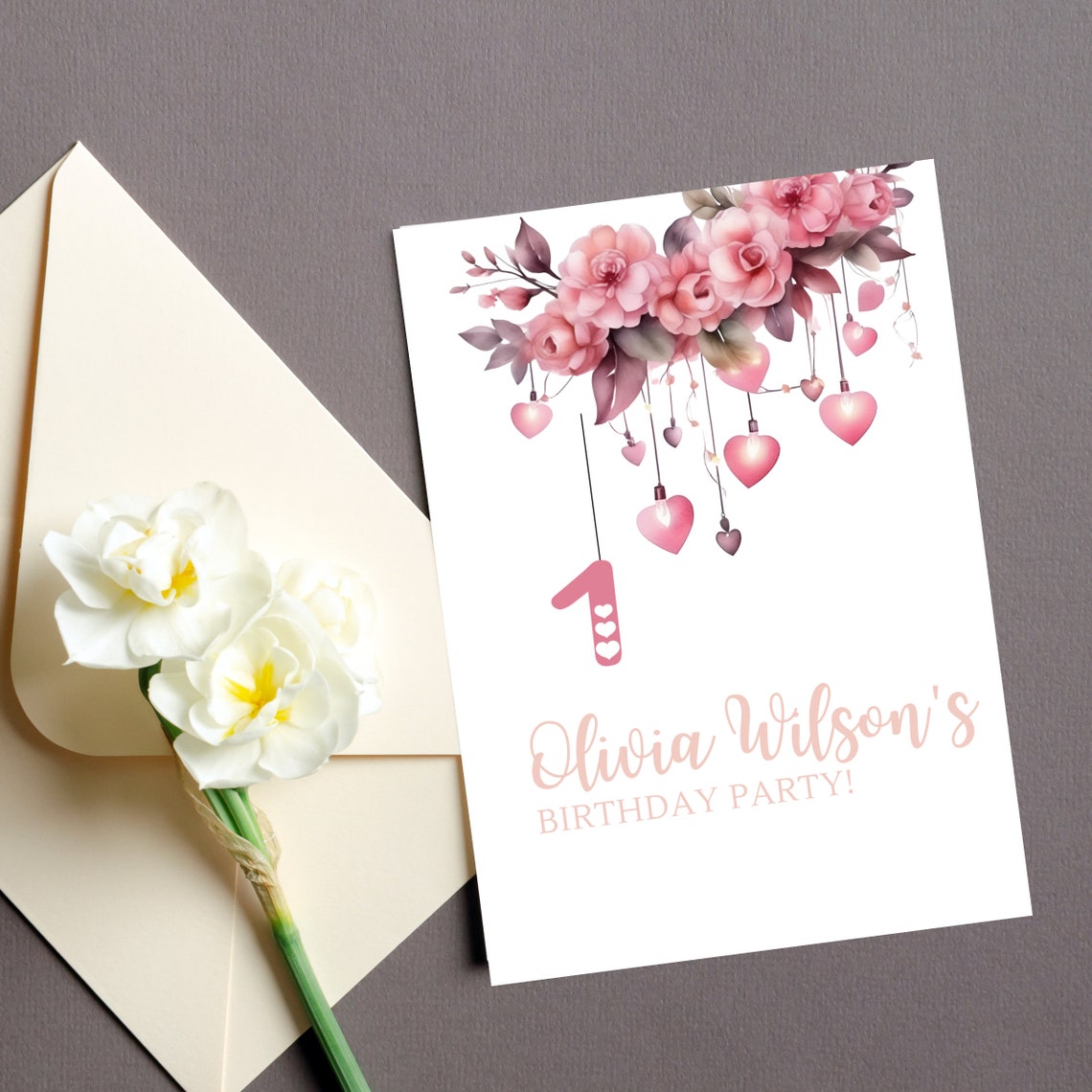 Floral Heart Birthday Invitation Template Fairy Lights Party - Etsy