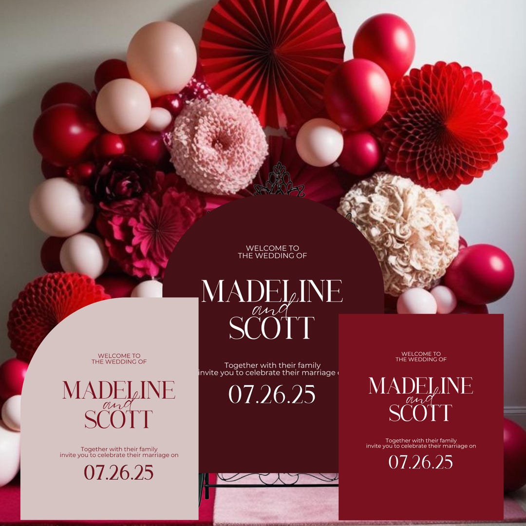 Elegant Red & Pink Wedding Arch Welcome Sign - Modern Minimalist ...