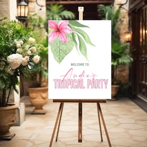 Editable Tropical Pink Floral Welcome Sign Template - Bridal Shower ...