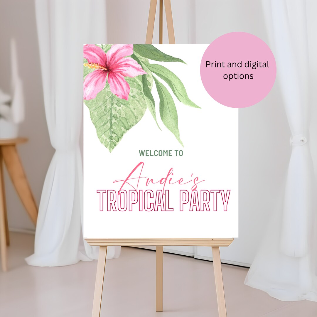 Editable Tropical Pink Floral Welcome Sign Template - Bridal Shower ...