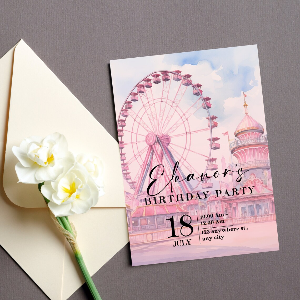 Editable Theme Park Birthday Invite | Amusement Park Invitation ...