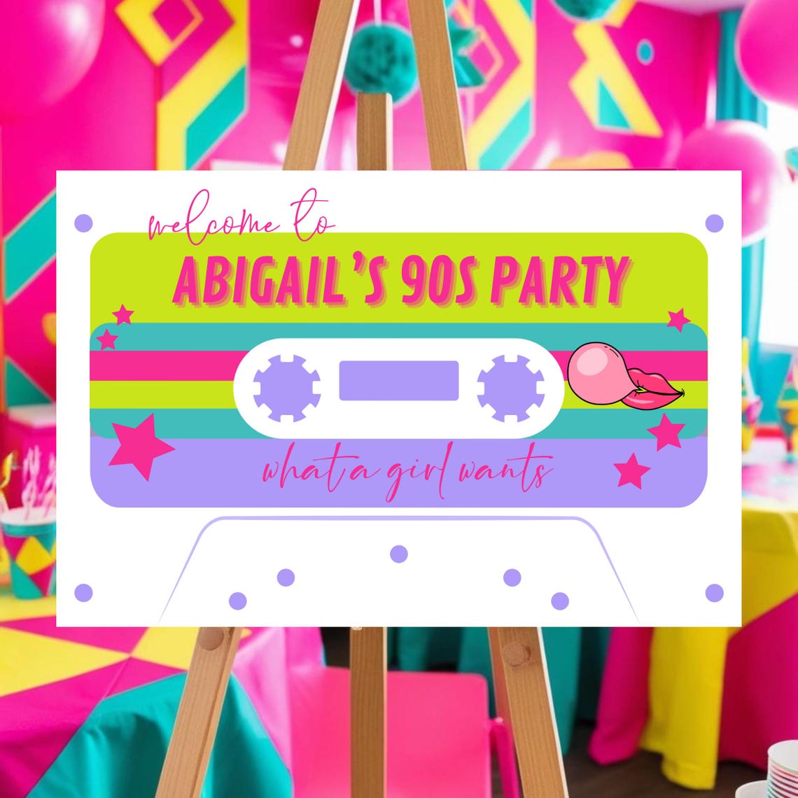 Retro 90s Cassette Birthday Welcome Sign - Custom Foam Board Party Sign ...