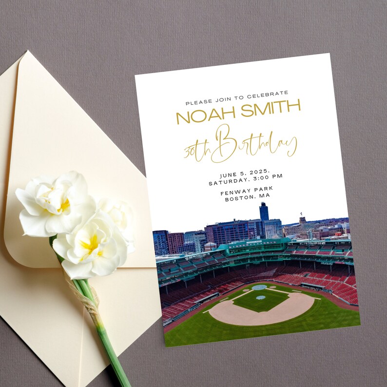 Boston Birthday Invitation Template Boston Skyline Fenway - Etsy