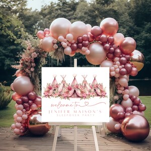 Editable Sleepover Tent Party Welcome Sign - Pink Tee-pee Tent Slumber ...