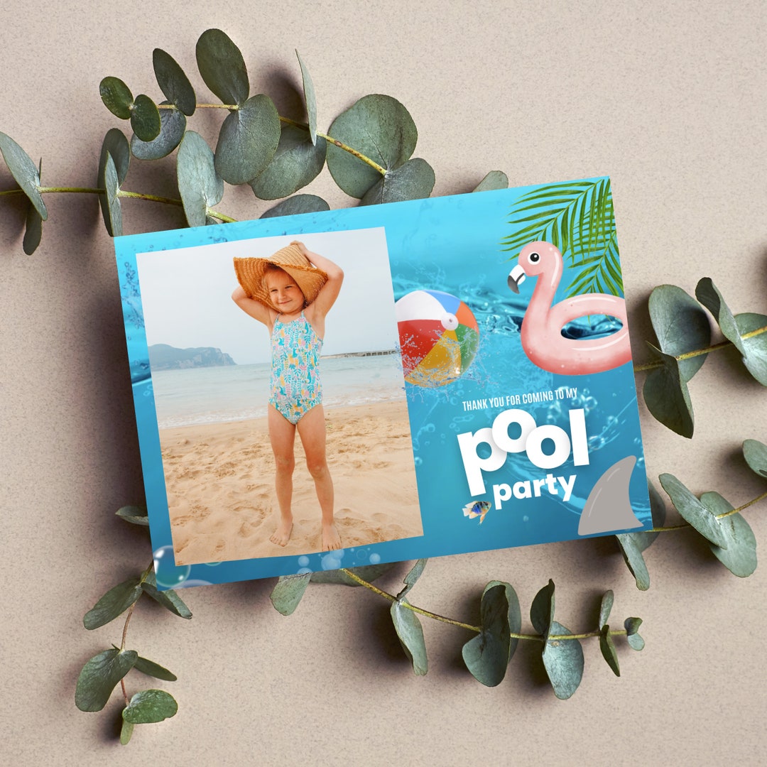 Summer Pool Party Thank You Photo Card, Pool Birthday Thank You ...