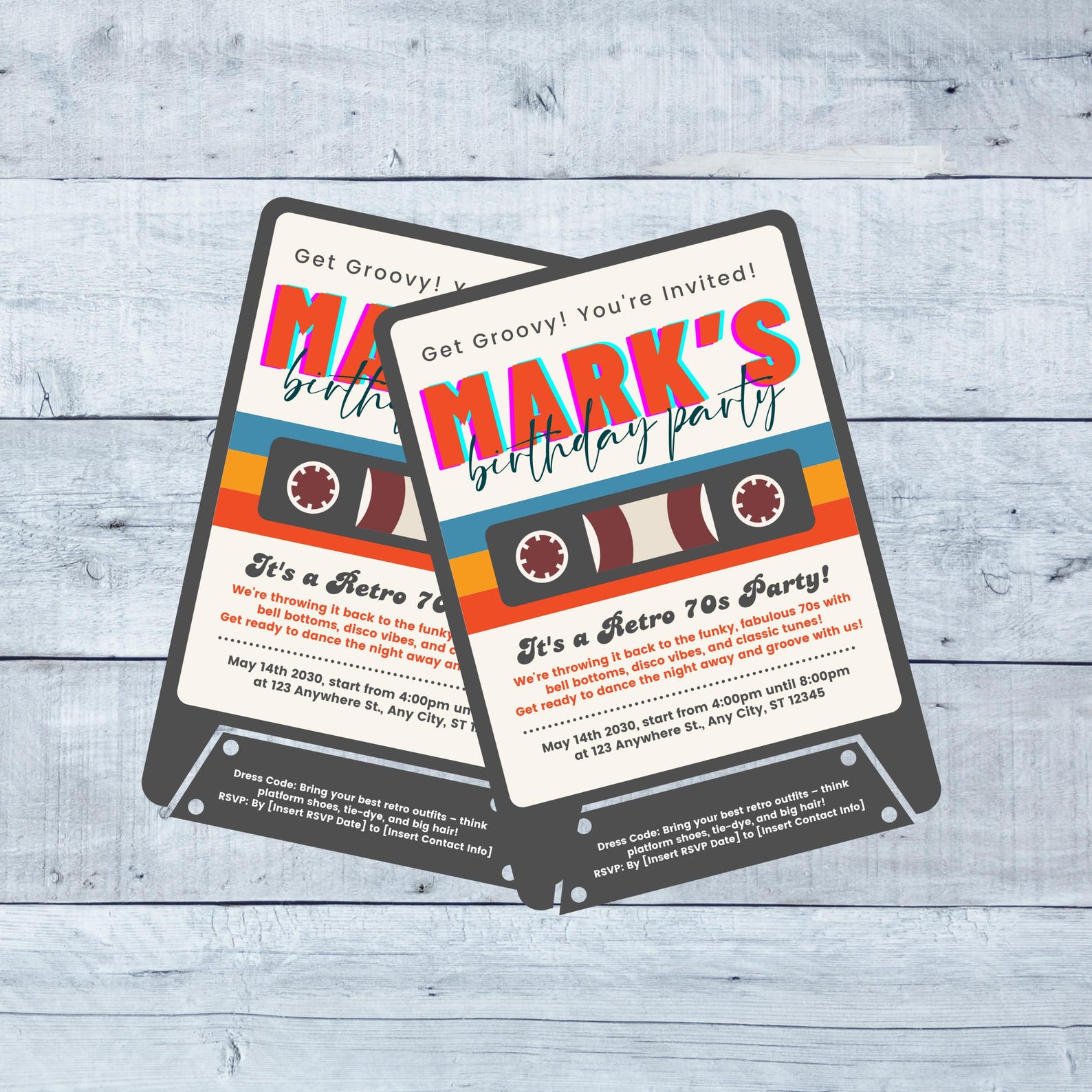 Retro 70s Cassette Invitation | Custom 70s Party Invite | Groovy Save ...