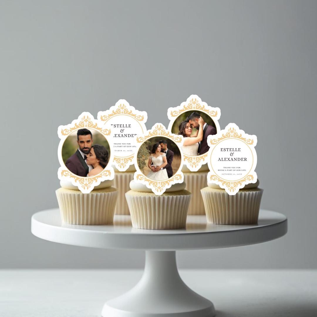 Edible Wedding Photo Cupcake Toppers With Names & Date – Custom Bride ...
