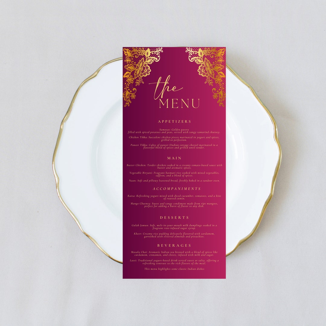Editable Indian Wedding Dinner Menu Template - Traditional Red and Gold ...