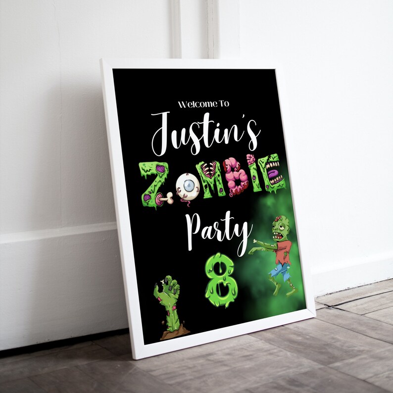 Zombie Birthday Welcome Sign, Editable Kids Scary Signs, Halloween ...