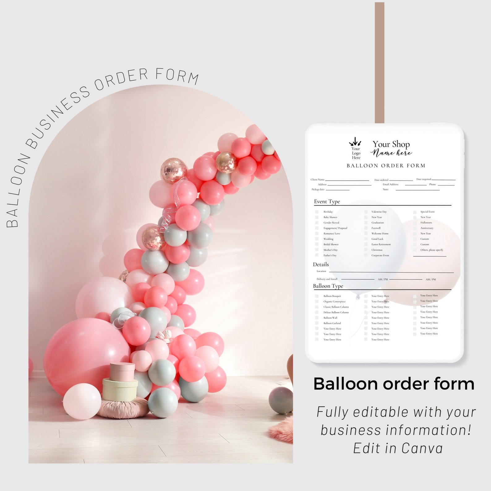 Balloon Business Bundle Templates, Balloon Order Form, Balloon Artist ...