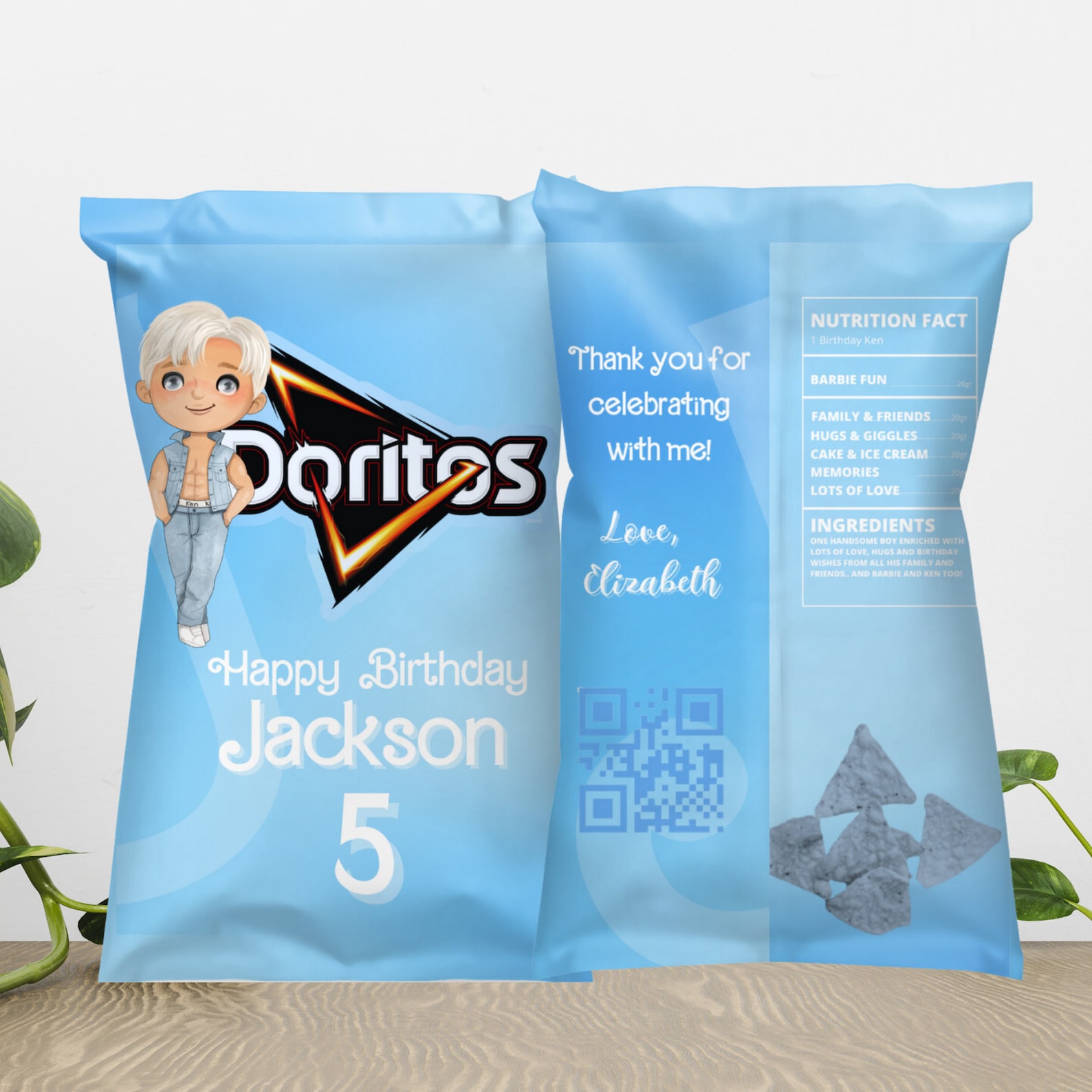 Pink and Blue Doll Theme Birthday Chip Bag Template, Editable Fashion ...