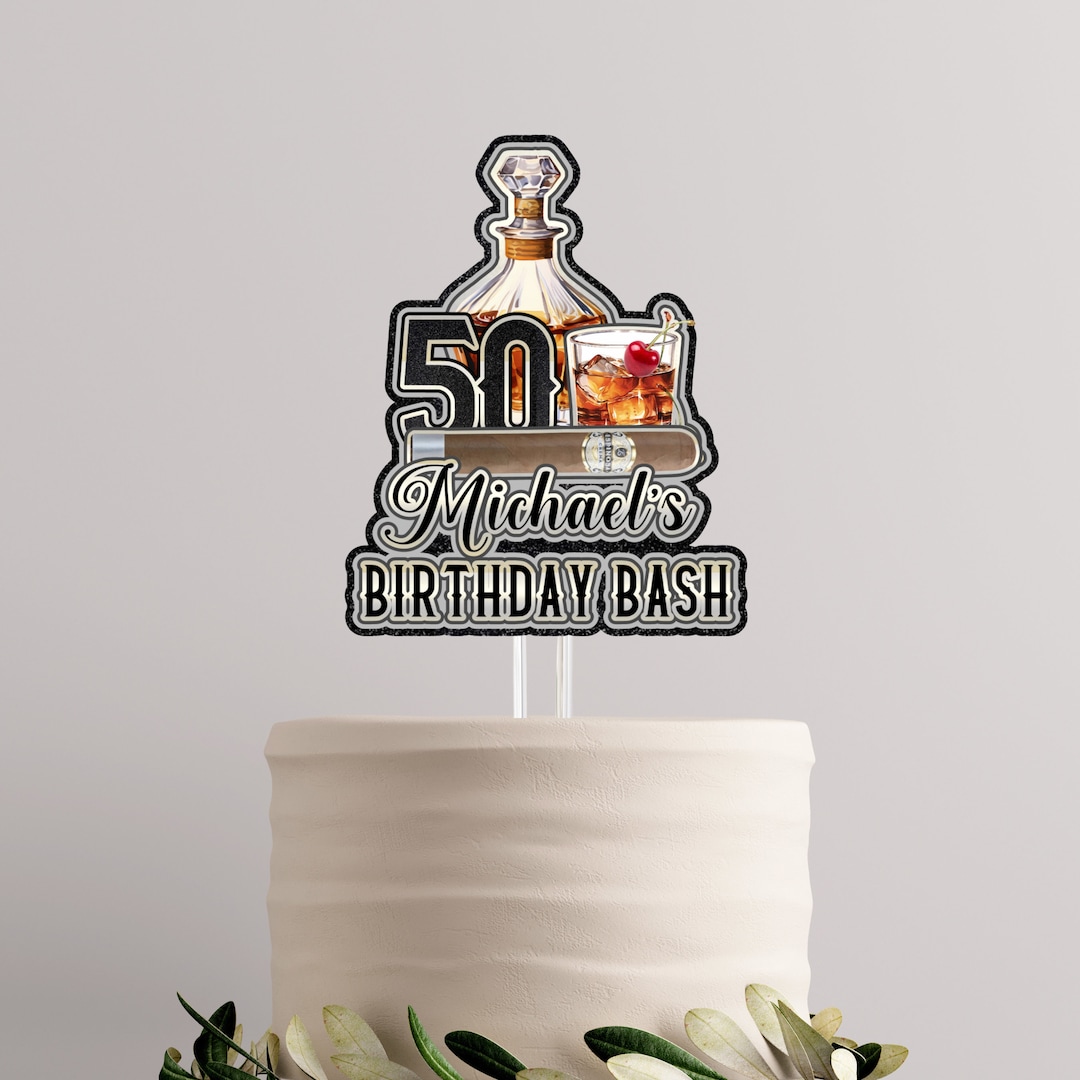 Custom Handmade Personalized Whiskey and Cigars 3D Cake Topper Birthday ...