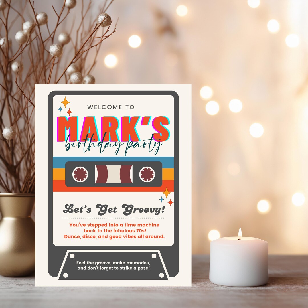 Retro 70s Cassette Welcome Sign | Custom Groovy Party Welcome Sign ...