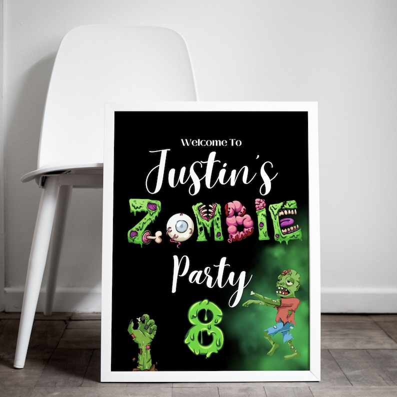 Zombie Birthday Welcome Sign, Editable Kids Scary Signs, Halloween ...