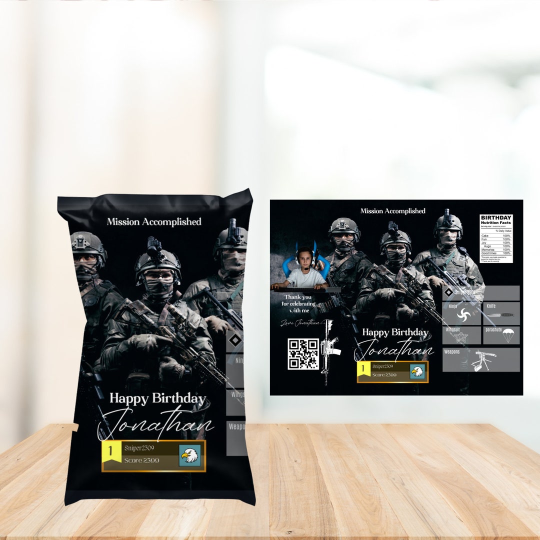 Video Game Birthday Chip Bag, Gamer, Gamer Party Favor Template, Custom ...