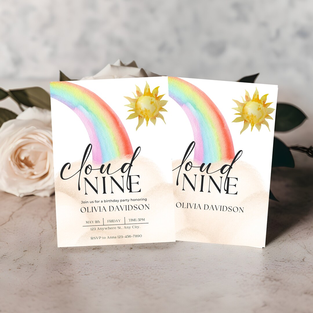 Rainbow Clouds Birthday Invitation Template | Customizable for Any Age ...