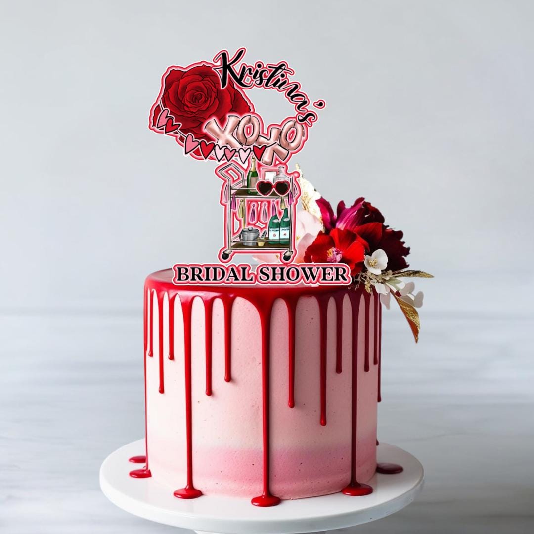 Custom 3D Pink & Red Love Cake Topper - Bridal Shower Cupcake Topper ...