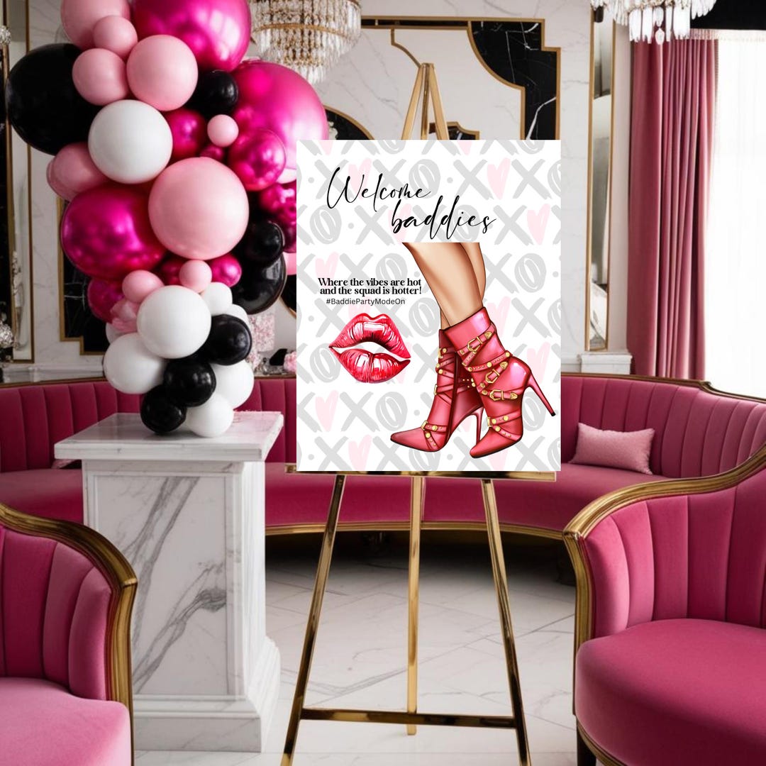 Editable Baddie Party Welcome Sign Pink Glam Event Poster Custom Party ...