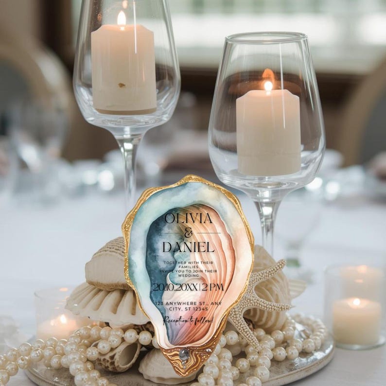 Seashell Wedding Invitation – Beach Destination Wedding Invite Cut to ...