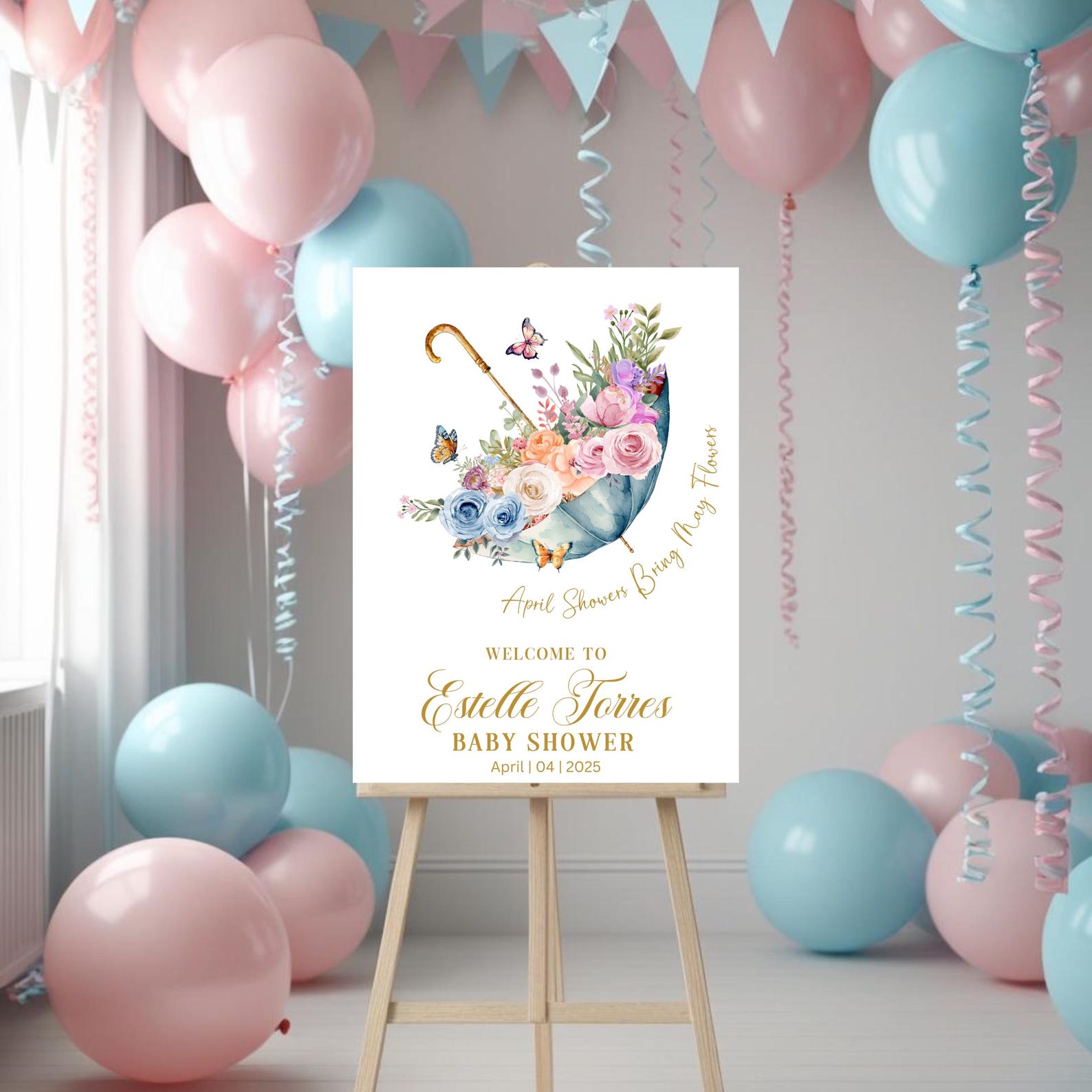 April Showers Baby Shower Welcome Sign - Floral Umbrella Spring Baby ...