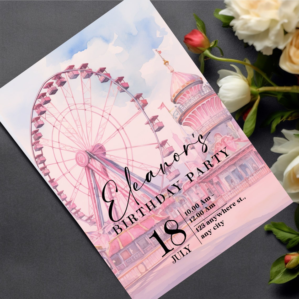 Editable Theme Park Birthday Invite | Amusement Park Invitation ...