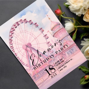 Editable Theme Park Birthday Invite | Amusement Park Invitation ...