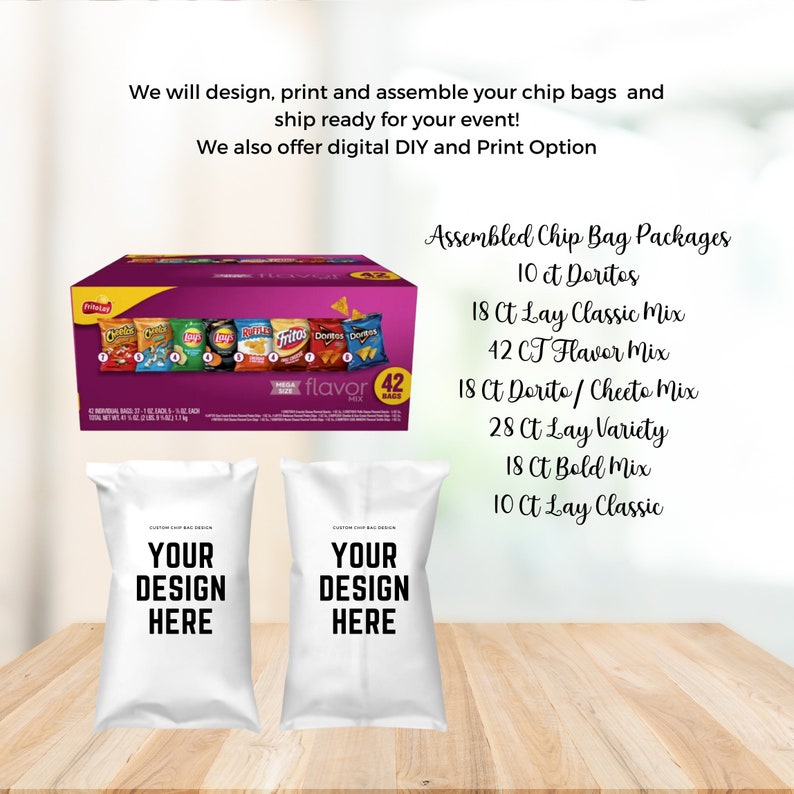 Assembled Party Chip Bags, Editable Chip Bag Labels, Personalized Party ...