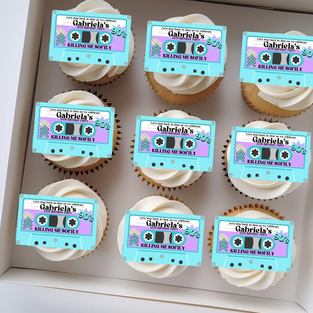 Edible Retro 90s Cassette Cupcake Topper | Custom 90s Party Cake Decor ...