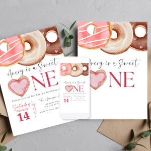 Sweet Pink Donut Birthday Invitation Template - Editable Party Invite ...