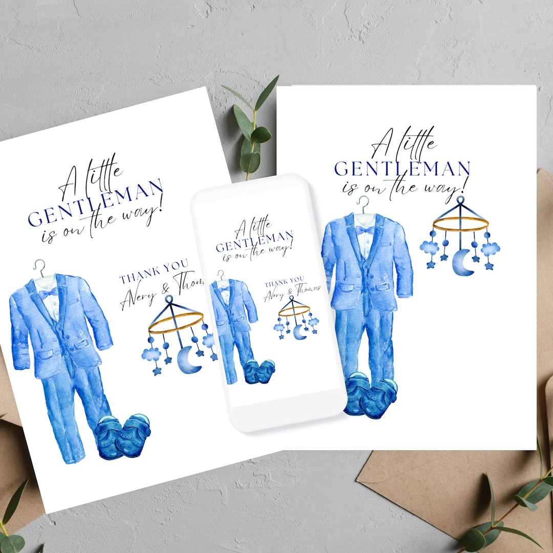 A Little Gentleman Baby Shower Thank You Template, Boy Baby Shower ...