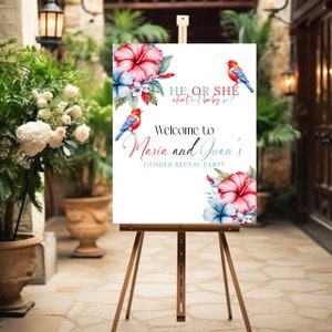 Editable Puerto Rico Gender Reveal Welcome Sign Template Red Blue ...