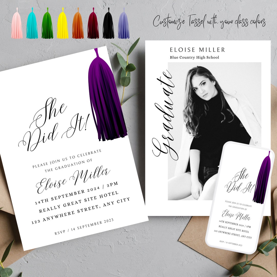 She Did It! Graduation Photo Announcement, Grad Party Template ...