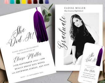She Did It Graduation Photo Announcement Grad Party - Etsy