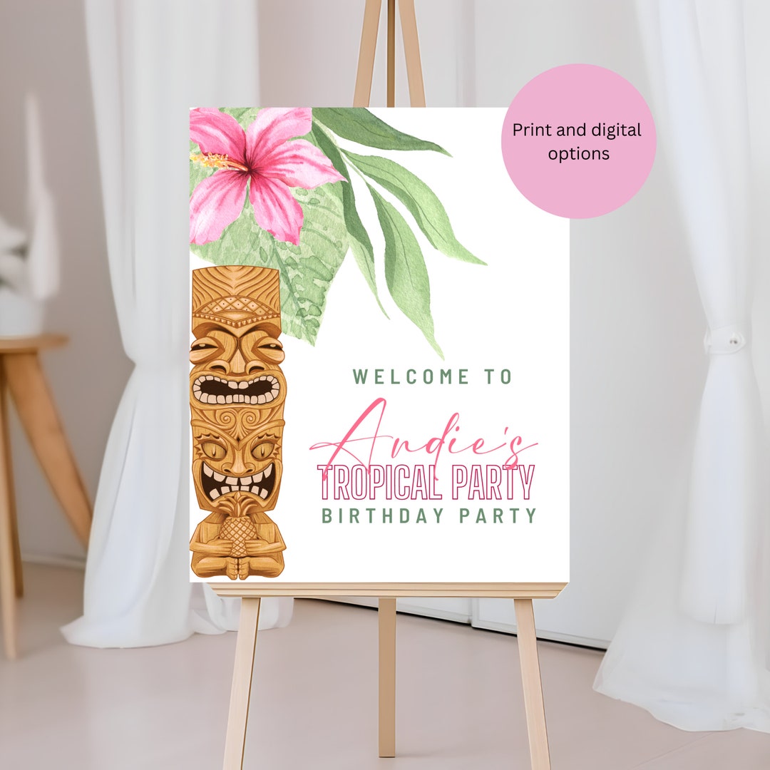 Editable Tropical Tiki Pink Floral Welcome Sign Template - Perfect for ...
